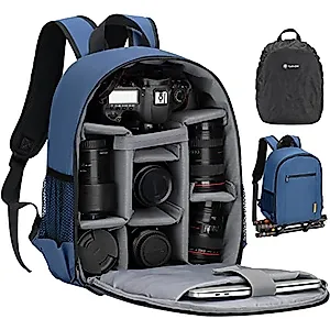 TARION Camera Bag Professional Camera Backpack Case with Laptop Compartment Waterproof Rain Cover for DSLR SLR Mirrorless Camera Lens Tripod Photography Backpack for Women Men Photographer Blue TB-S