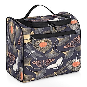 XMNYGJ Dragonfly Butterfly Leaf Hanging Toiletry Bag for Men Women Travel Cosmetic Makeup Organizer Bag Water Resistant Large Portable Wash Case for Accessories, Toiletries, Cosmetics