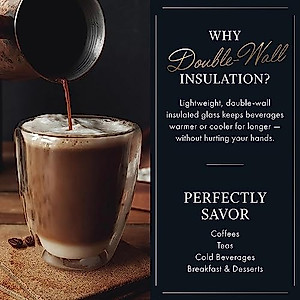 ELIXIR GLASSWARE Large Double Wall Coffee Mugs 16 oz - Double Wall Glass Set of 2 - Insulated Coffee Mugs with Handle (16 oz)