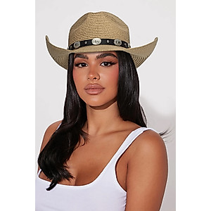 Eohak Shapeable Womens Straw Cowboy Hat Panama Wide Brim Cowgirl Western-Hat with Belt Summer Beach Hat