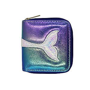 RARITYUS Mermaid Scale Purse Credit Card Holder PU Leather Wallet with Zipper for Women Girls