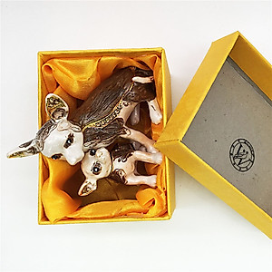 Waltz&F Trinket Box Hinged Hand-painted Chihuahua Mother and son dog Ring Holder