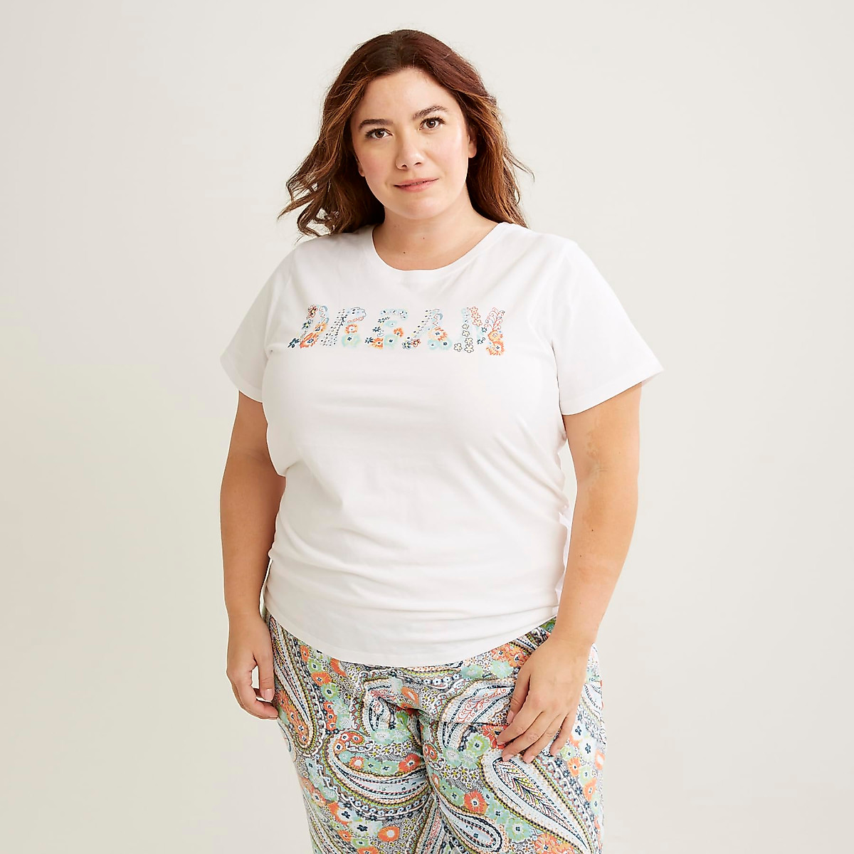 Vera Bradley Women's Cotton Short Sleeve Crewneck Pajama T-shirt (Extended Size Range), Citrus Paisley, Large