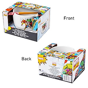 Silver Buffalo Marvel Retro Group Avengers Featuring Captain America, Hulk, Thor, and Iron Man Ceramic Ramen Bowl with Chopsticks, 20 Ounces