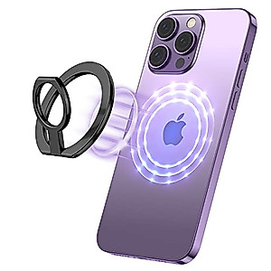 MagSafe Phone Grip, MagSafe Ring Holder Adjustable Kickstand Removable Magnetic Grip Compatible with Wireless Charging Only for iPhone 14 & 13 & 12 Series (Black)