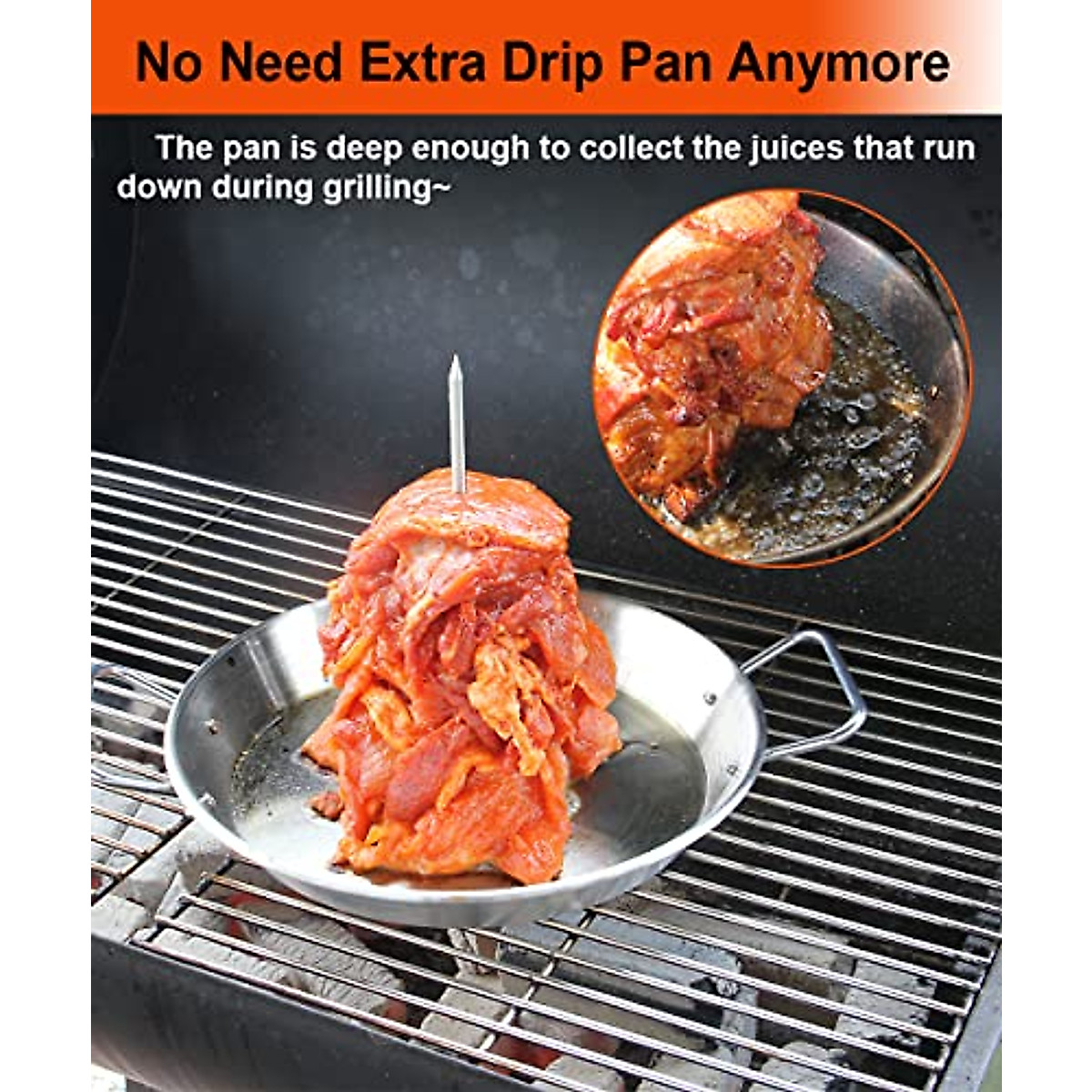 Vertical Skewer for Grill-Al Pastor Skewer Brazilian Vertical Spit Stand for Tacos Al Pastor, Shawarma, Kebabs, Gyros- BBQ Grilling Accessory with 3 Removable Spikes (8”, 10" and 12”)