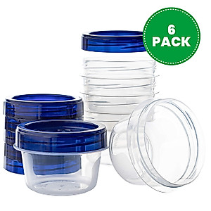 PLASTICPRO Twist Top Deli Containers Clear bottom With blue Top Twist on Lids Reusable, Stackable, Food Storage Freezer Container (6, 4 OUNCE)