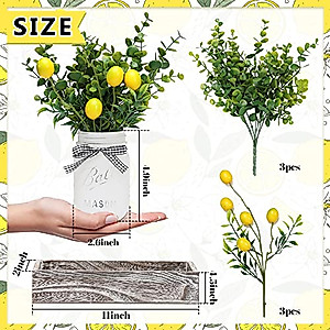 Lemon Mason Jars Centerpiece for Table, Wood Tray with 3 Painted Jars, Dining Coffee Table Centerpiece For Kitchen, Living Room, Spring Mason Jar Decor with Lemon