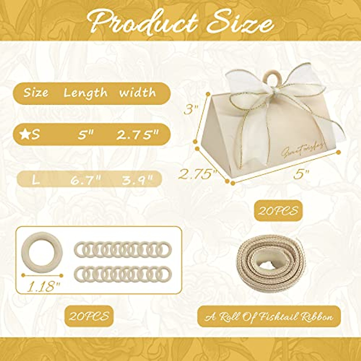 GLGHMH Wedding Candy Boxes, Beige Wedding Favor Boxes Chocolate Treat Gift Boxes,with Wooden Beads and Ribbon,for Wedding Bridal Shower Baptism Baby Shower Birthday Party Decoration Supplies(20pcs,S)