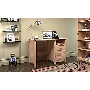 From the Tree Furniture Solid Pine Wood Writing Desk with Drawers and Storage (Unfinished), (DK001)