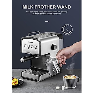 Ihomekee Espresso Machine 15 Bar, Coffee Maker for Cappuccino and Latte Maker with Milk Frother Steam Wand, Fast Heating Coffee Machine for Home, Office - CM6822, Silver