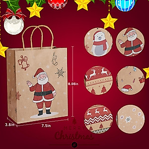 24-Pack Christmas Gift Bags, 6 Designs Christmas Kraft Paper Bags, 8.26x5.9x3.14 Inches with Handles Xmas Gift Bags, Suitable for Holiday Kraft Paper Gift Bags, Christmas Gift Bags, Party Gift Bags