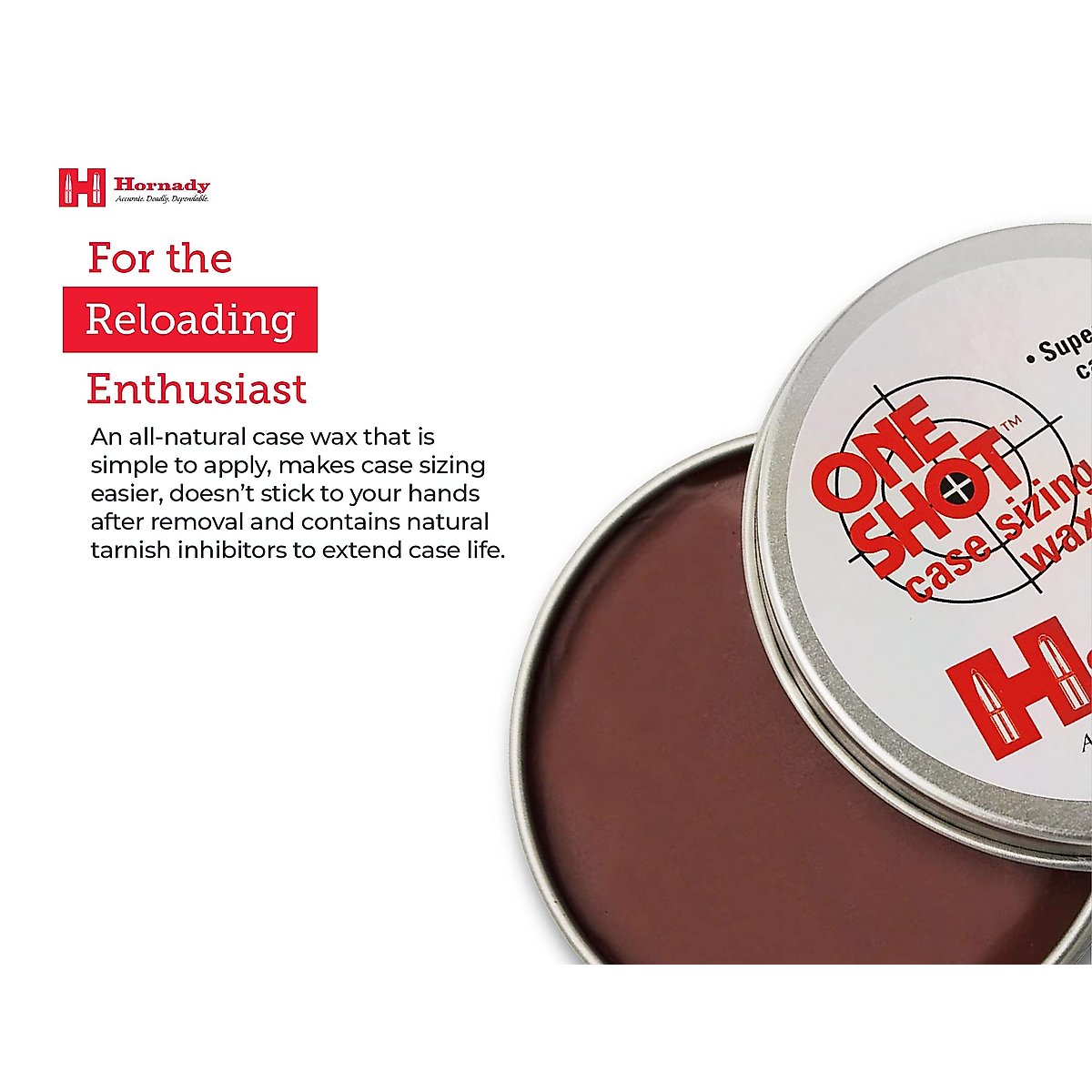 Hornady One Shot Case Sizing Wax, 2.25 Oz – Wipes Off Easily, No Sticky Residue – Straightforward Reloading, Makes Sizing Cases Smooth and No Trouble – an Alternative to Spray Lube or Lube Pads