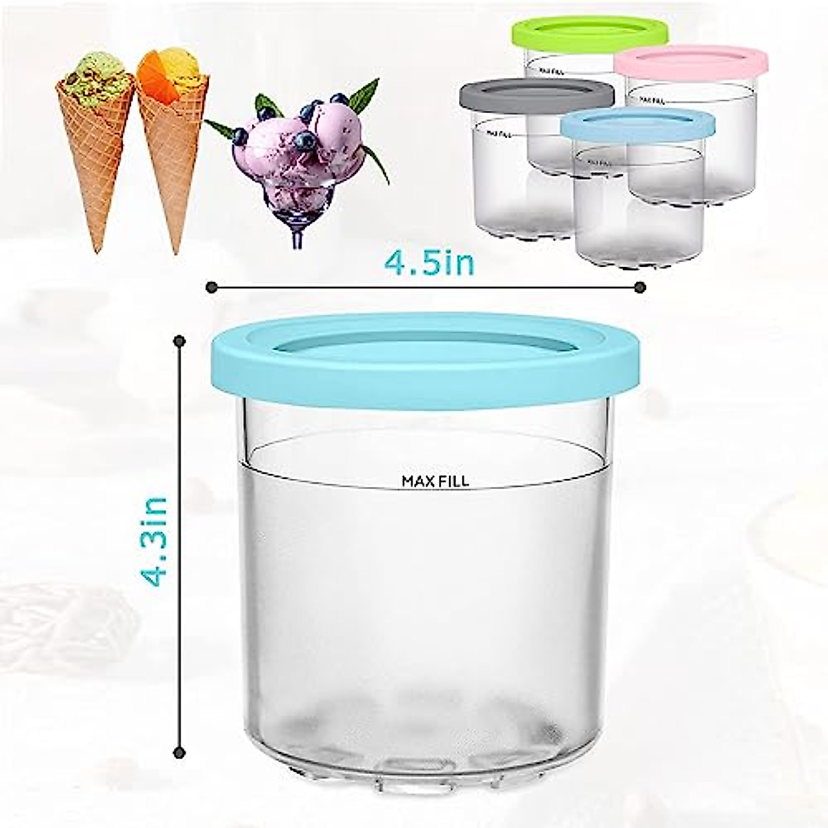 Ice Cream Pint Cups, Ice Cream Containers with Lids for Ninja Creami Pints, Ice Cream Pint Kitchen Accessories for NC301 NC300 NC299AM Series Ice Cream Machines, Sealed and Leak-proof 2/4 Pieces. (2 pcs-A)