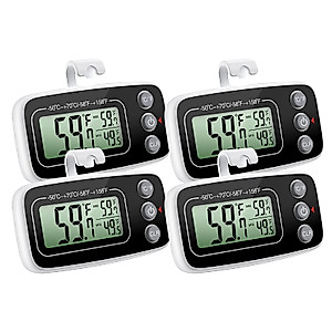 KeeKit Refrigerator Thermometer, 4 Pack Digital Freezer Thermometer, Upgraded Fridge Thermometer with Large LCD Display, Max/Min Record Function for Kitchen, Home, Restaurants - Black