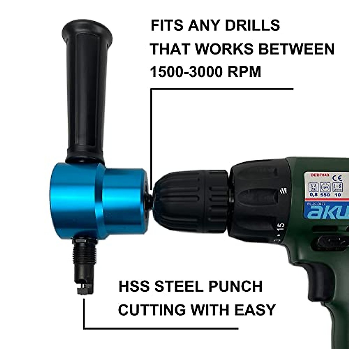 TR TOOLROCK Double Headed Sheet Metal Nibbler Cutter, Metal Nibbler Drill Attachment with Step Drill Bit, Straight Curve and Circle Cutting