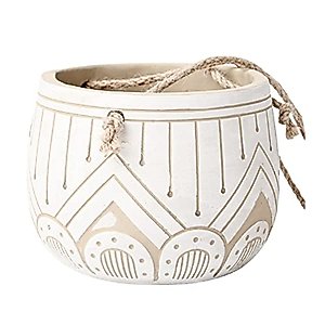 Yardwe 1pc Geometric Line Flowerpot Succulent Hanging Planter Ceramic Planter Suspension Plant Container Flower Pot Vase Planter Pots for Indoor Plants Flower Bed Bonsai Cement White