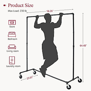 Tajsoon Rolling Clothing Racks For Hanging Clothes Z Rack Hold 230LBS Industrial Clothing Rack with Wheels Lockable, Heavy Duty Garment Rack Clothes Hanging Rack for Storage and Organization, Black
