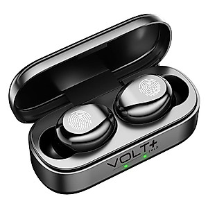 VOLT+ Plus TECH Slim Travel Wireless V5.1 Earbuds Compatible with Honor 80 Updated Micro Thin Case with Quad Mic 8D Bass IPX7 Waterproof/Sweatproof (Black)