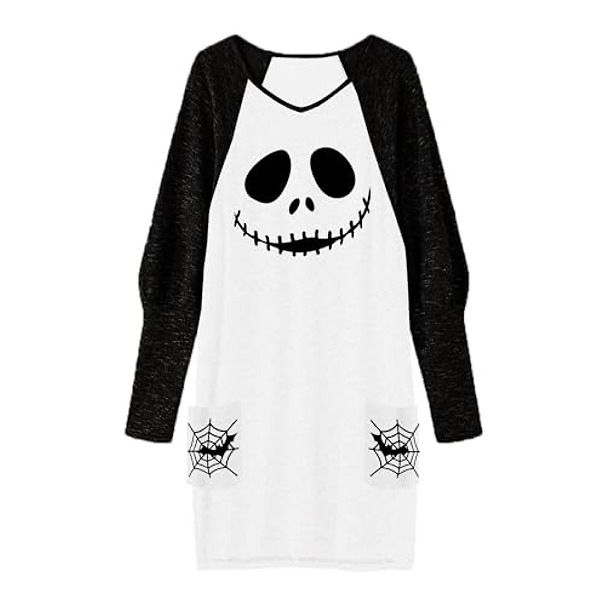 tiqwova Womens Plus Size Halloween Nightmare Before Christmas Sweatshirt, Oversized Shirt Dress for Women (E02-M)