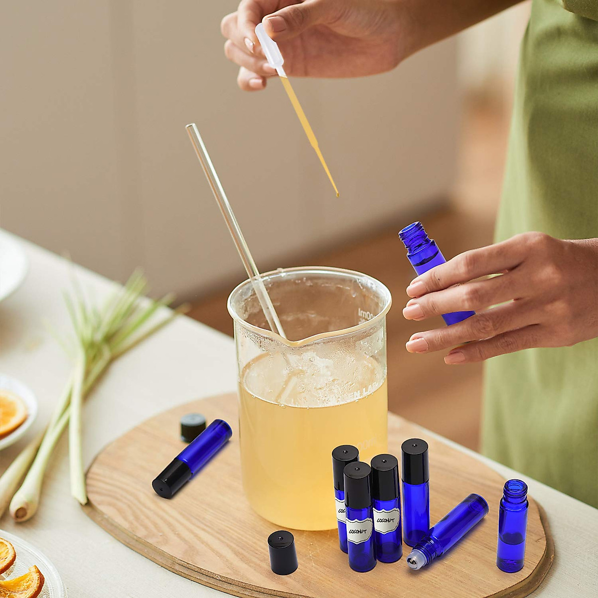 ULG Essential Oil Roller Bottles 48 Pack 10ml Cobalt Blue Glass Empty Bottles with Stainless Steel Roller Balls (10 Extra Roller Balls, 4 Openers, 4 Droppers, 48 Waterproof Labels)