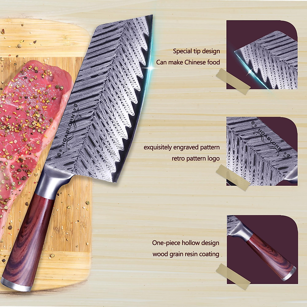 ChefHoablorn Damascus Knife Block Set 15PCS Kitchen Knife Set with Block Premium Chef Knife Set Stainless Steel Handle, Japanese Knife Set, Cutting Board, Wine Corkscrew Set Perfect Housewarming Gift