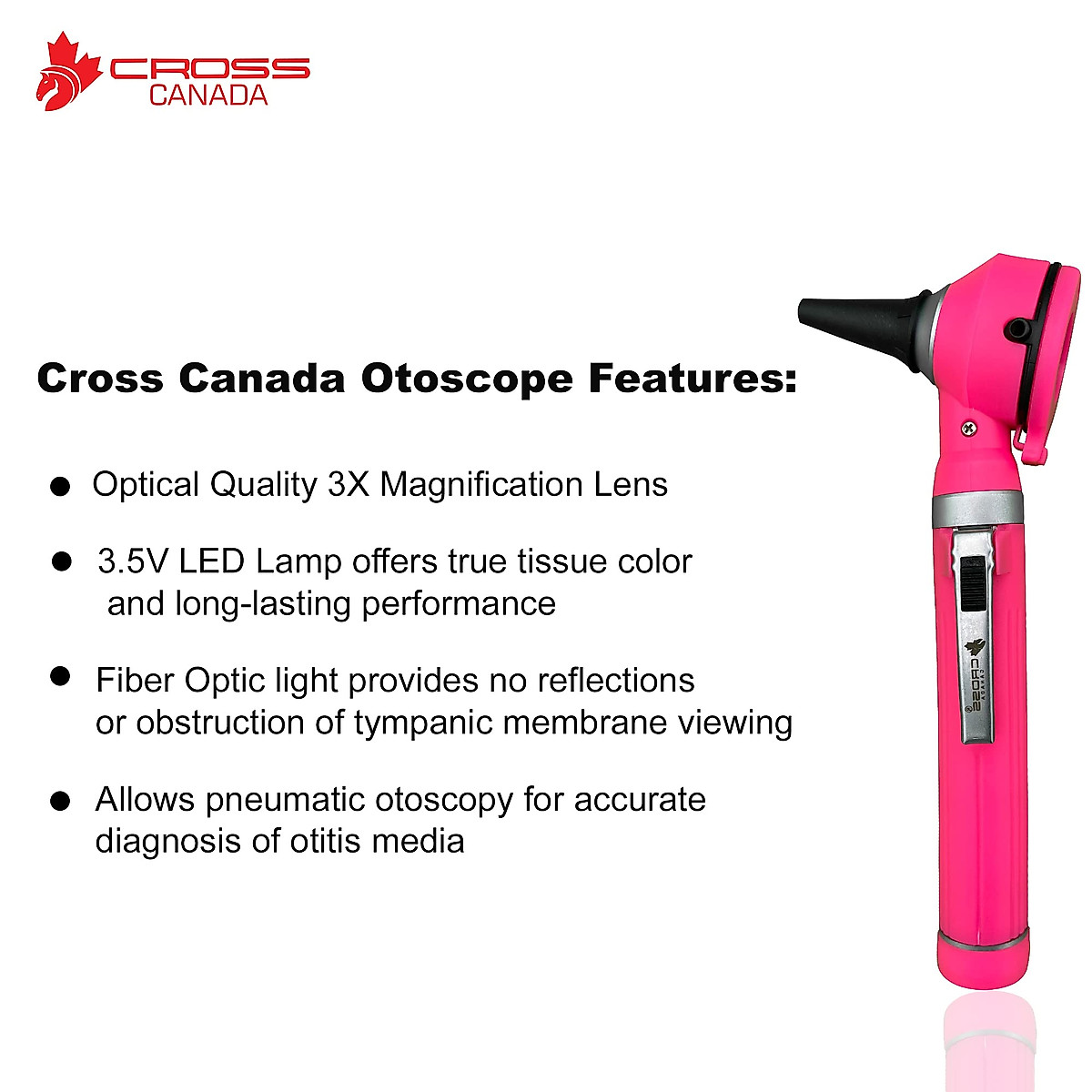 Cross Canada 11-080 Physician Fiber Optic LED Pocket Otoscope Diagnostic Set - Pink