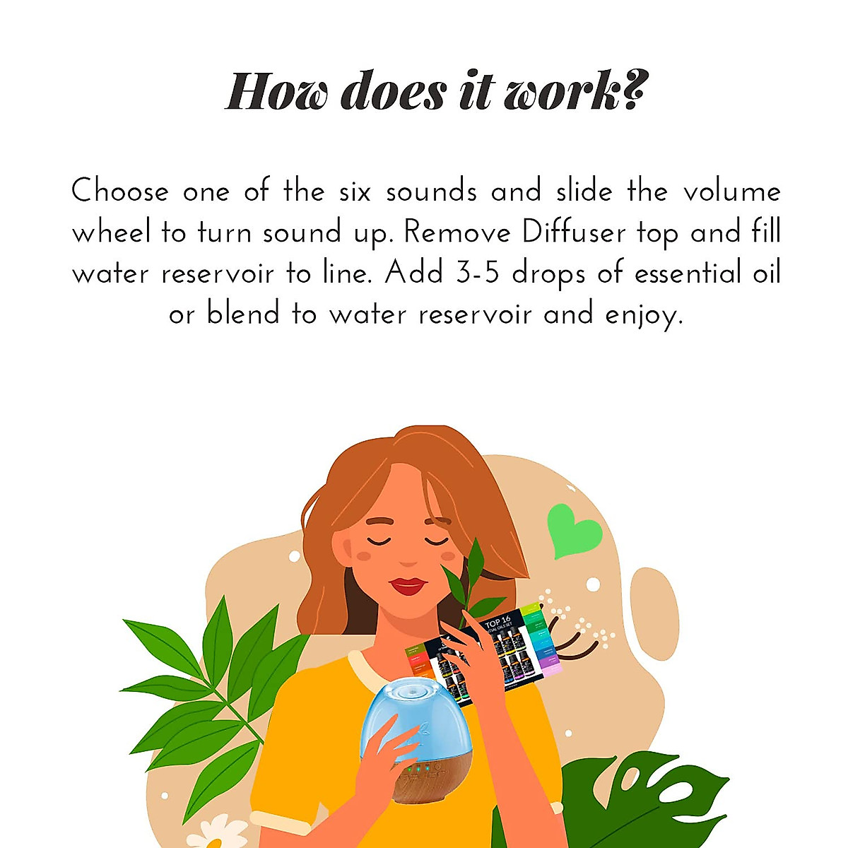 artnaturals Sound Machine Diffuser & Essential Oil Set - (300ml Tank & Top 16 Set) - 6 Calming Natural Sounds - Aromatherapy and White Noise for Relaxation and Sleeping - Baby, Kids, and Adults