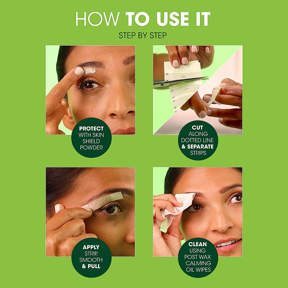 Nad's Eyebrow Wax Strips - Facial Hair Removal for Women - Eyebrow Wax Kit with 6 Eyebrow Waxing Strips + 6 Calming Oil Wipes + 2g Skin Protection Powder, 1 Count