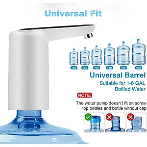 Vshinic Water Bottle Dispenser, Water Bottle Pump for 5 Gallon Bottle with TDS Water Quality Tester, USB Charging Automatic Drinking Water Jug Pump for Home,Office, Camping ect (White)