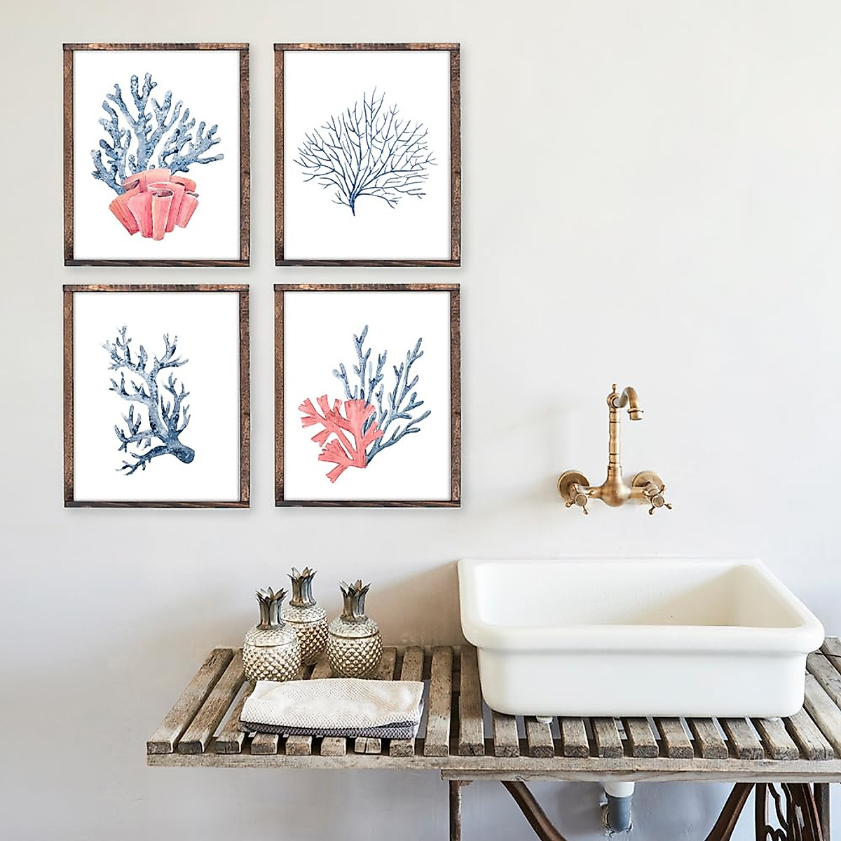 Beach Decor Art Prints (Set of 4) - Unframed - 8x10s | Serene and Inviting Coral-Themed Wall Art Prints | Perfect for Nautical and Ocean-Inspired Home Decor | Bathroom Wall Decor | Apartment Decor