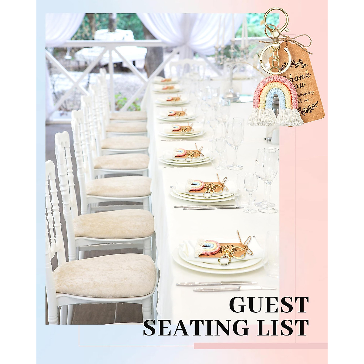 Huquary 72 Pcs Boho Keychain Set 36 Pcs Macrame Rainbow Keychains Weaving Rainbow Tassel Keychains 36 Thank You Tag for Birthday Wedding Party Favors Baby Bridal Shower Bohemian Party Supplies