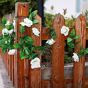 LikSoor 4 Pcs 28Ft Flower Garland White Fake Roses Vines Bedroom Aesthetic Spring Summer Hanging Artificiales para Decoracion for Room,Tea Party,Wedding Arch Decor…