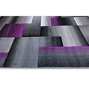 Masada Rugs, Modern Contemporary Area Rug, Purple Grey Black (5 Feet X 7 Feet)
