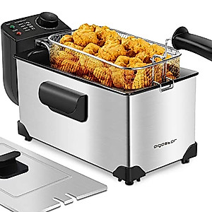 Aigostar Deep Fryer with Basket, 3L/3.2Qt Stainless Steel Electric Deep Fat Fryer with Temperature Limiter for Frying Chicken, Tempura, French Fries, Fish and Onion Rings,1650W, Silver