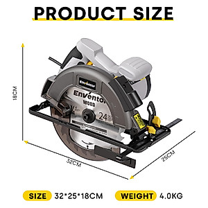 ENVENTOR Circular Saw Corded, 11A Electric Circular Saws 7-1/4-Inch with Laser Guide, 2 Blade Saws (40T/24T), Max Cutting Depth 2-7/16"(90°), 1-13/16"(0°-45°), Single Handed Bevel, 6000RPM
