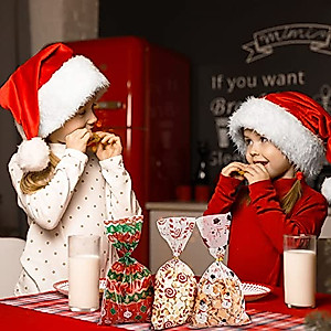 Colorbib Christmas Cellophane Bags 170pcs with 180pcs Treat Bags with Twist Ties Gnome and Christmas Ball Pattern Snack Bags for Christmas Party Supplies Candy Goodie 10 Assorted Styles