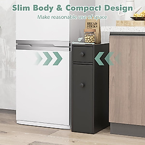 DORTALA Free Standing Bathroom Floor Storage Cabinet w/Drawer Double Door, Kitchen Cupboard, Wooden Entryway Storage Cabinet, 24" x 12" x 31.5"(L x W x H), Black