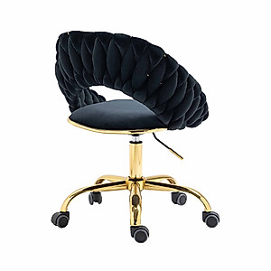Olela Modern Velvet Armless Swivel Task Chair, Black+Velvet, Office, Living Room, Bedroom, 250 Pound Capacity, Fixed Height, Indoor Use