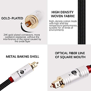 BOAACOUSTIC JIB HiFi Fiber Optical Audio Cable, Toslink Cable Male to Male (S/PDIF) - 6ft/2M