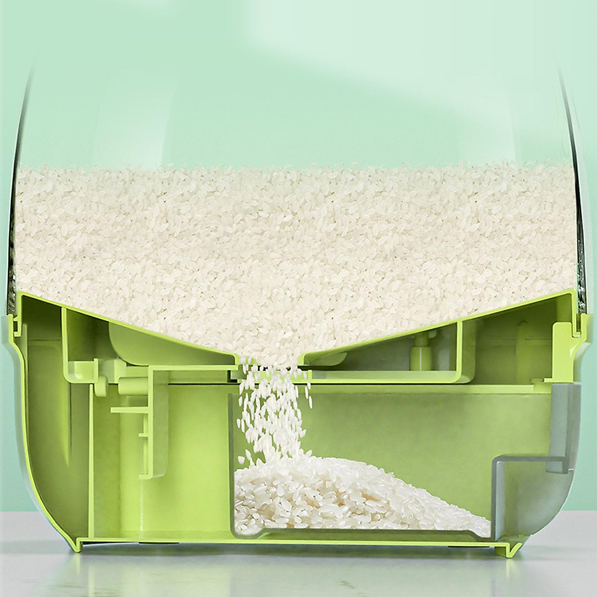 Kitchen Rice Container, 10KG Capacity Food Rice Storage Box, Rice Dispenser Bin Household Cereal Dispenser Bucket for Home Kitchen (Green)