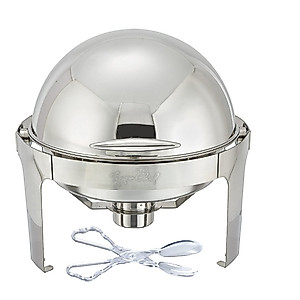 Tiger Chef Chafing Dish Buffet Set - 6 Quart Food Warmer Stainless Steel - Round Roll Top Chafer - Chafing Dish Set with Serving Tong and 2 Chafing Dish Fuel Gels
