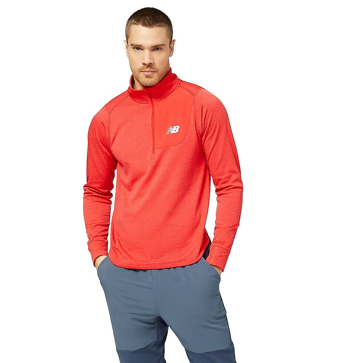 New Balance Men's NB Heat Grid Half Zip 22, True Red Heather, Large
