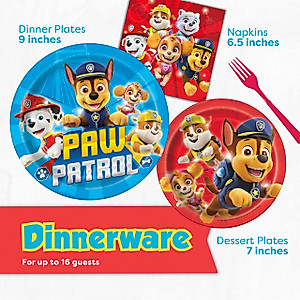 Unique Paw Patrol Birthday Decorations | Paw Patrol Party Supplies | With Paw Patrol Balloons, Tablecloth, Paw Patrol Plates, Napkins, Button | Serves 16 Guests