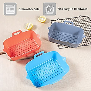 2Pcs Air Fryer Silicone Liners, Reusable Air Fryer Rectangular Pot, Fit for 8QT Air Fryer, Easy Cleaning (Red+Gray)