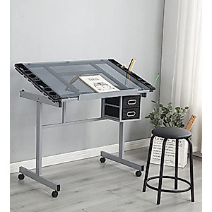 HomSof Adjustable Drafting Printing Table with Chair, Grey