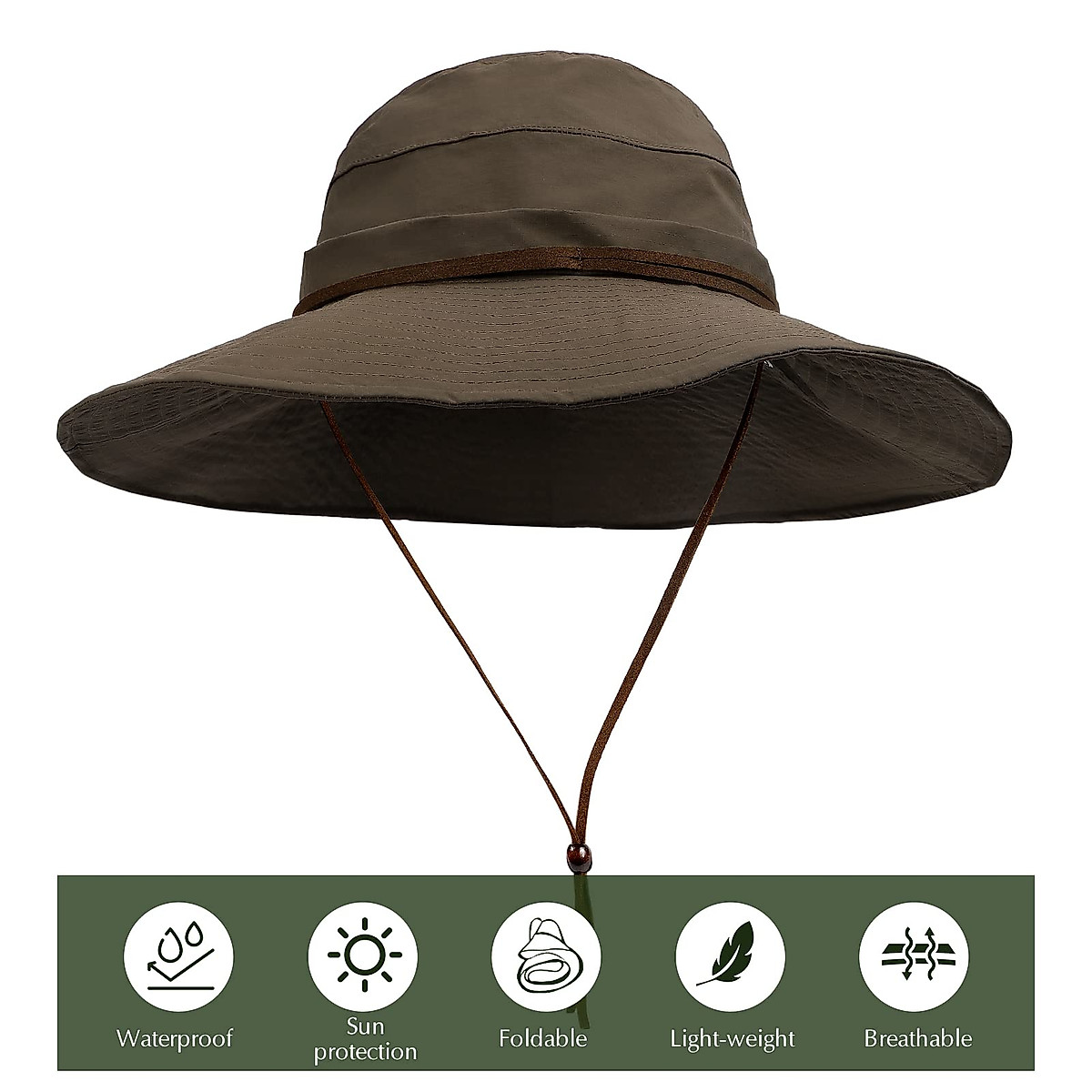 Wide Brim Sun Hats for Men Womens Waterproof UPF 50+ Boonie Bucket Hat UV Protection Packable Mens Beach Fishing Cap Hiking hat Grey