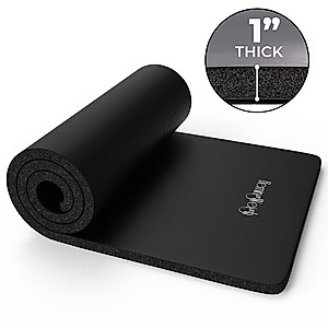 HemingWeigh Yoga Mat 1 inch Extra Thick | Non Slip Black (70"L x 23"W)