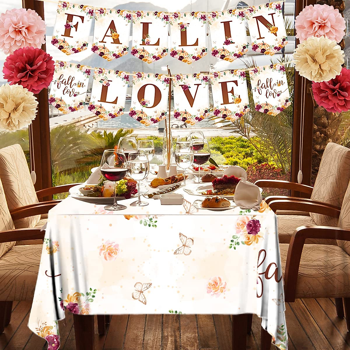 Fall in Love Party Decorations Fall Floral Pumpkin Decoration Set Includes Fall Tablecloths, Fall in Love Dinner Plate Boho Balloons Perfect for Bridal Shower Anniversary Engagement Party Decorations