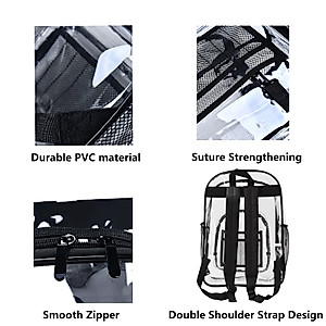 AONETIGER Clear Black Backpack Heavy Duty PVC with Reinforced Strap,Transparent Water-Resistant Backpack for Shool Work